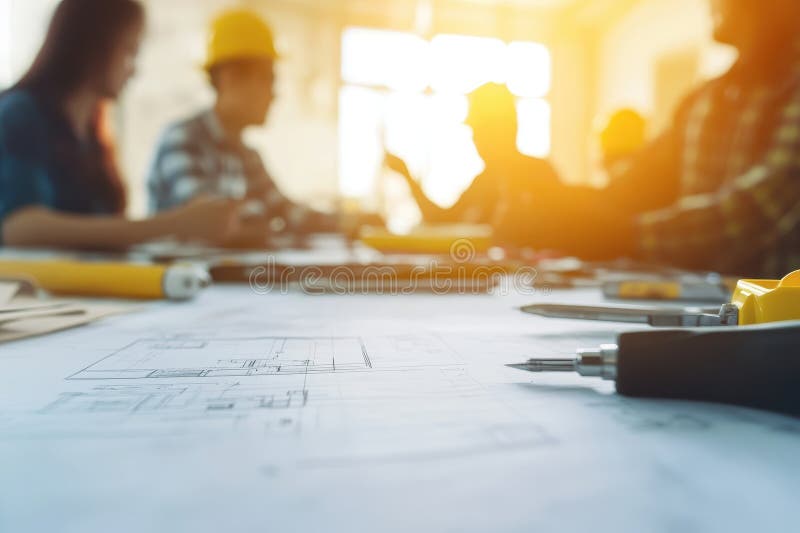 A Collaborative Workspace with Blueprints and Tools, Highlighting ...