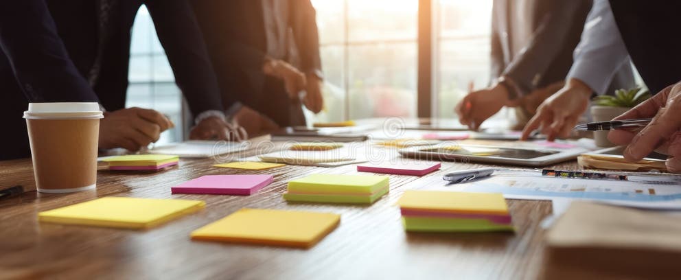 The Collaborative Workspace with Colorful Sticky Notes and Coffee.AI ...