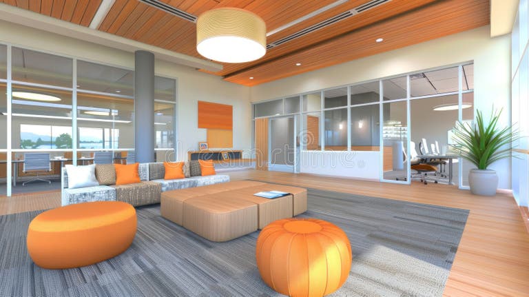 Collaborative Workspace with Natural Elements in Modern Office Interior ...