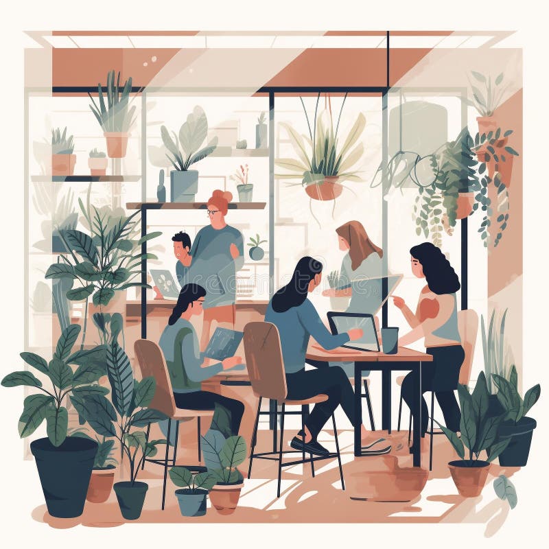 Collaborative Workspace with Natural Light and Greenery Stock ...