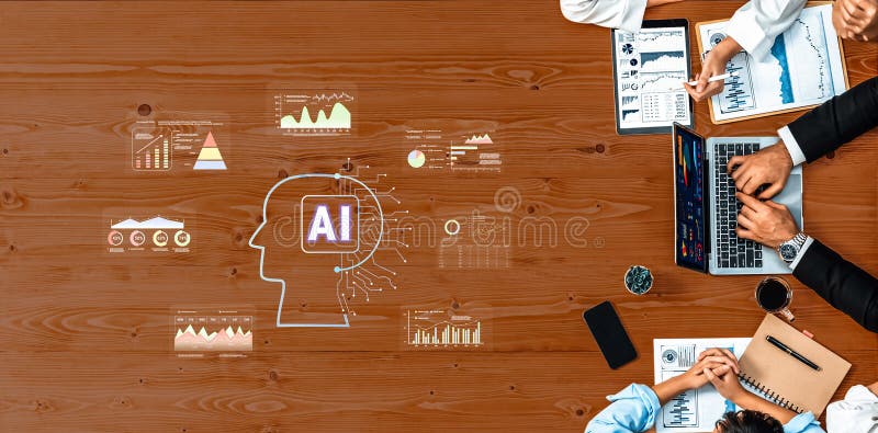 Collaborative Workspace Showing Artificial Intelligence Concept with Business Charts and Data ...