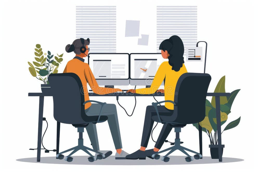 Collaborative Workspace stock illustration. Illustration of desk ...