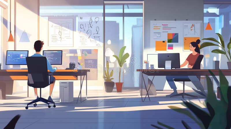 Collaborative Workspace with Two Designers Engaged in Creative Tasks in ...