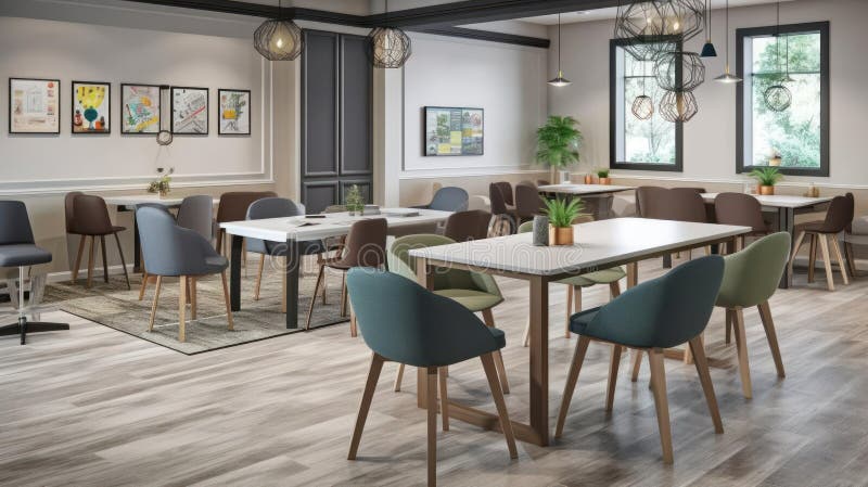 A Collaborative Workspace with a Variety of Tables and Chairs for ...