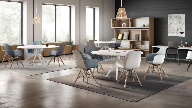 A Collaborative Workspace with a Variety of Tables and Chairs for ...