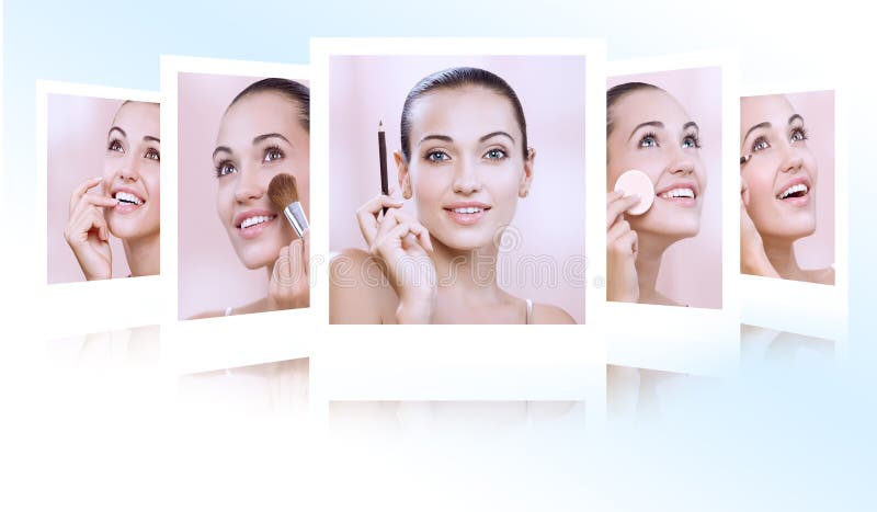 A Collage of Young Women in Makeup Stock Photo - Image of care, beauty ...
