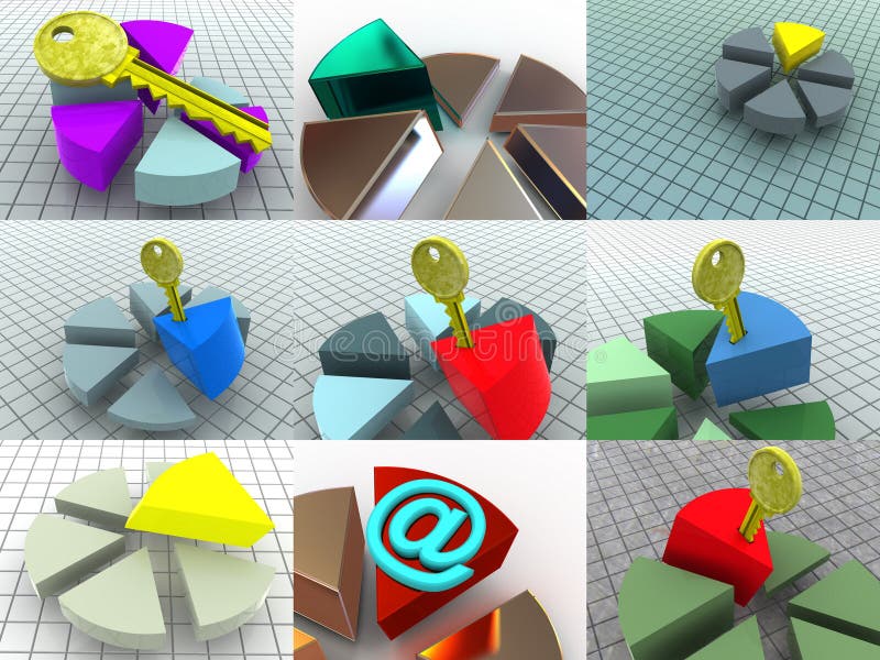 Collage from 9 Three-dimensional Diagrams. Icons. Stock Illustration ...