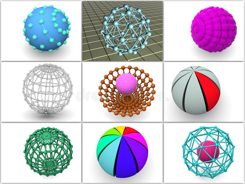 Collage from 9 Three-dimensional Spheres. Icons Stock Illustration ...