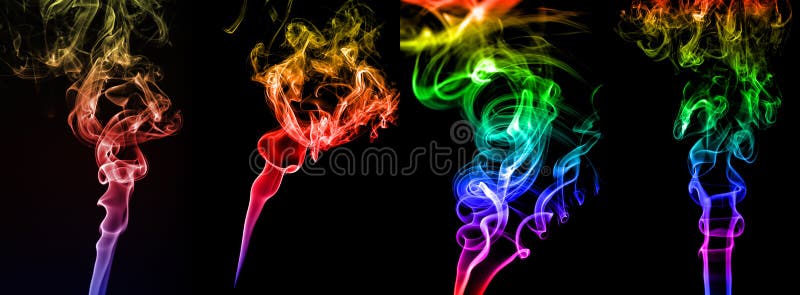 Collage of Abstract Colorful Smoke on Black Background Stock Image ...