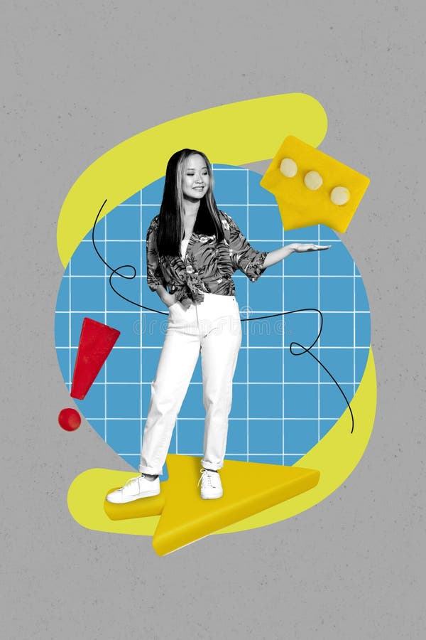 Collage Abstract Poster of Person on Demonstrate Cursor with 3d Text ...