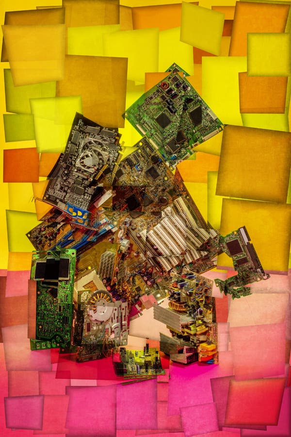 Collage of Abstract Shapes Made of Computer Circuit Boards, Stylization ...