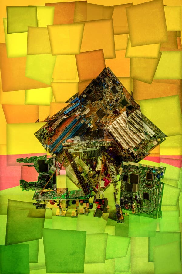 Collage of Abstract Shapes Made of Computer Circuit Boards, Stylization ...