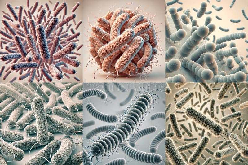 Collage of Ai Generated Images Representing Various Bacteria Seen Under ...