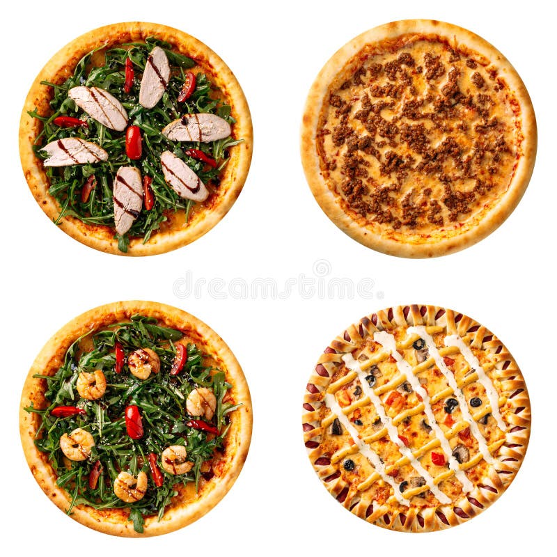 Collage Aislado De Varios Tipos De Pizza Imagen de archivo - Imagen de ...