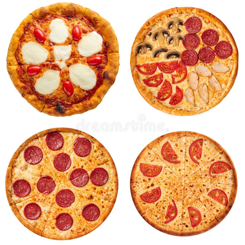 Collage Aislado De Varios Tipos De Pizza Imagen de archivo - Imagen de ...