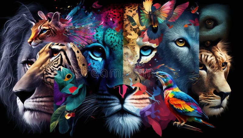 Collage Animals Background. Generative AI. Stock Illustration ...