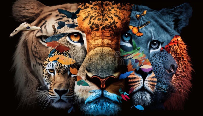 Collage Animals Background. Generative AI. Stock Illustration ...