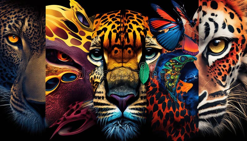 Collage Animals Background. Generative AI. Stock Illustration ...