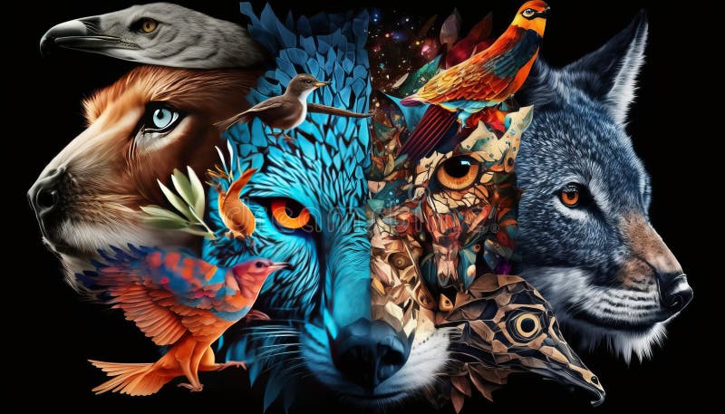Collage Animals Background. Generative AI. Stock Illustration ...