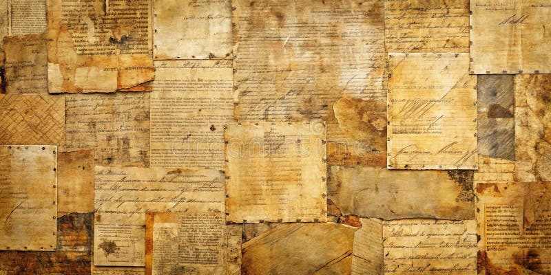 Collage of Antiquated Documents Handwritten Texts, Aged Parchment ...