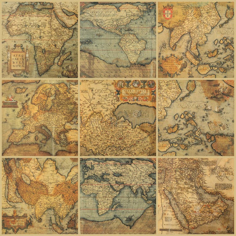 Collage with antique maps stock photo. Image of border - 20767964