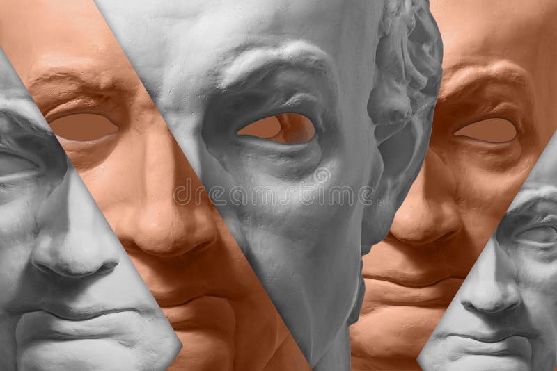 Collage with Antique Sculpture of Human Face in Pop Art Style. Modern ...