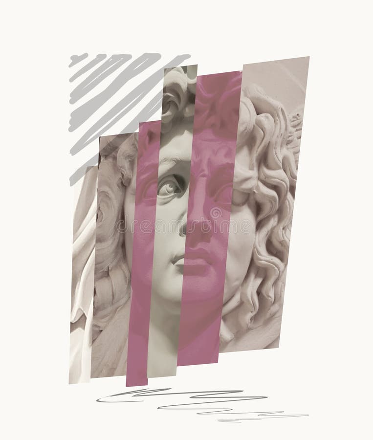 Collage with Antique Sculptures As Human Face in Pop Art Style. Modern ...