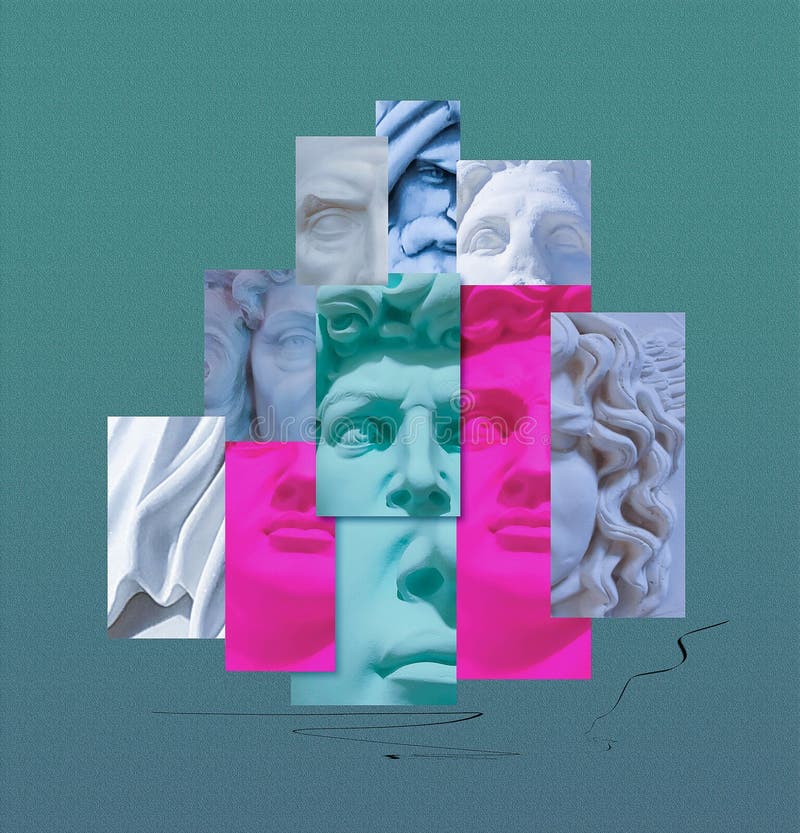 Collage with Antique Sculptures As Human Face in Pop Art Style. Modern ...