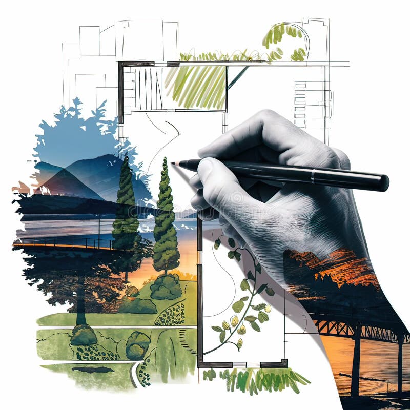 Collage of an Architectural Bureau, Minimalist House and Garden Plan ...