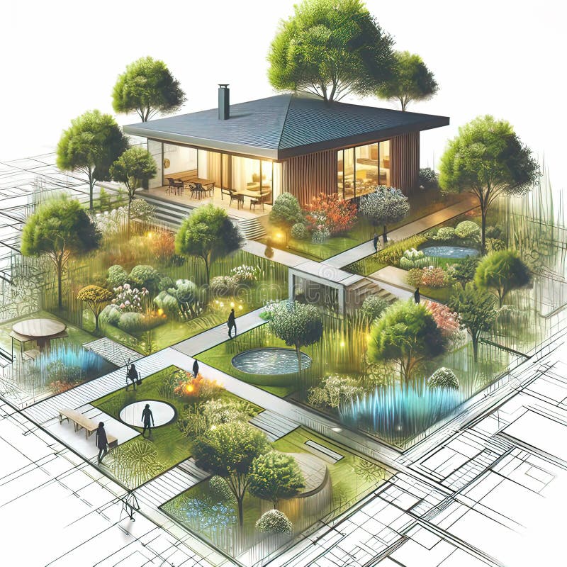 Collage of an Architectural Bureau, Minimalist House and Garden Plan ...