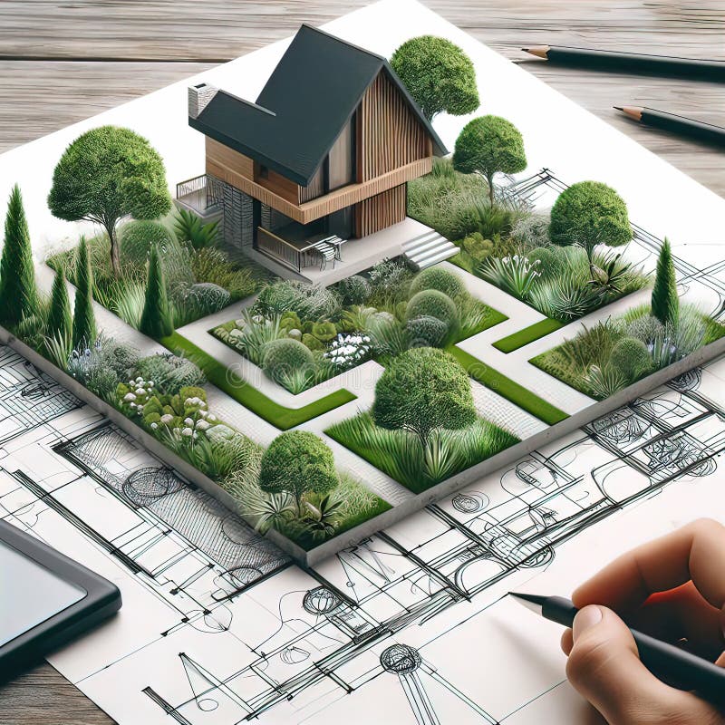 Collage of an Architectural Bureau, Minimalist House and Garden Plan ...