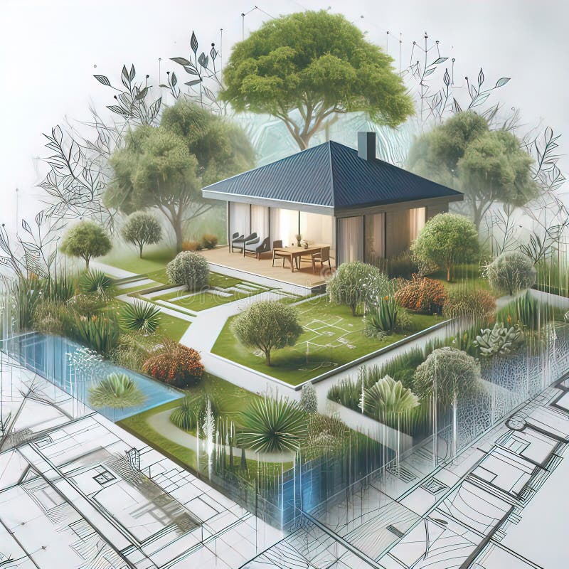 Collage of an Architectural Bureau, Minimalist House and Garden Plan ...