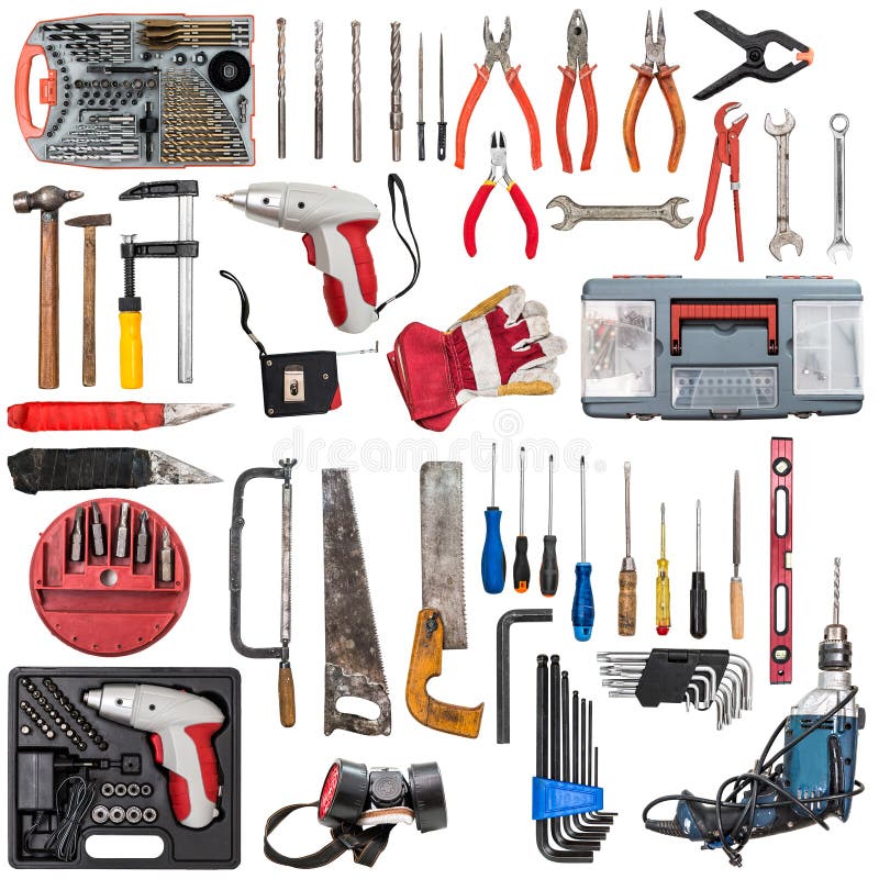 Collage with Ariety of Tools Stock Image - Image of clamps, handsaw ...