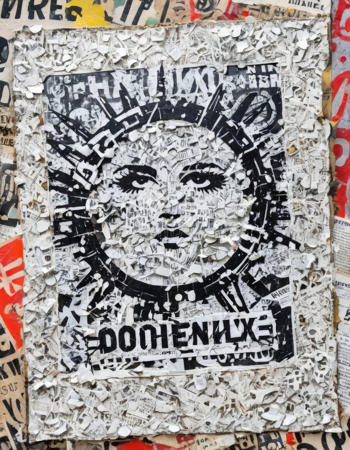 Collage Art with Fragmented Face and Text Elements Stock Image - Image ...