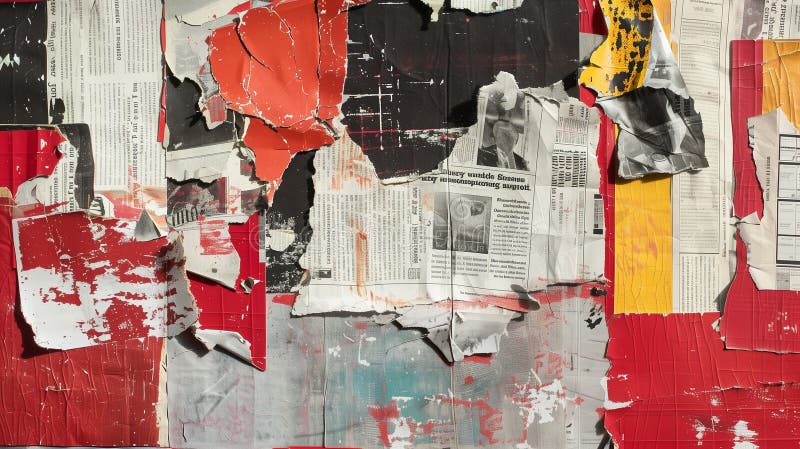 Collage Art Made from Ripped Newspaper, Abstract , Grunge, Paste on ...