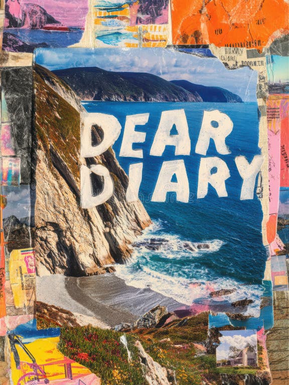 Collage Artwork Featuring Coastal Cliffs and Ocean Waves with a ...