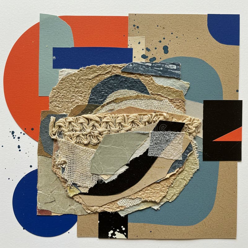 Collage Artwork Featuring a Layered Composition of Torn Paper, Textured ...