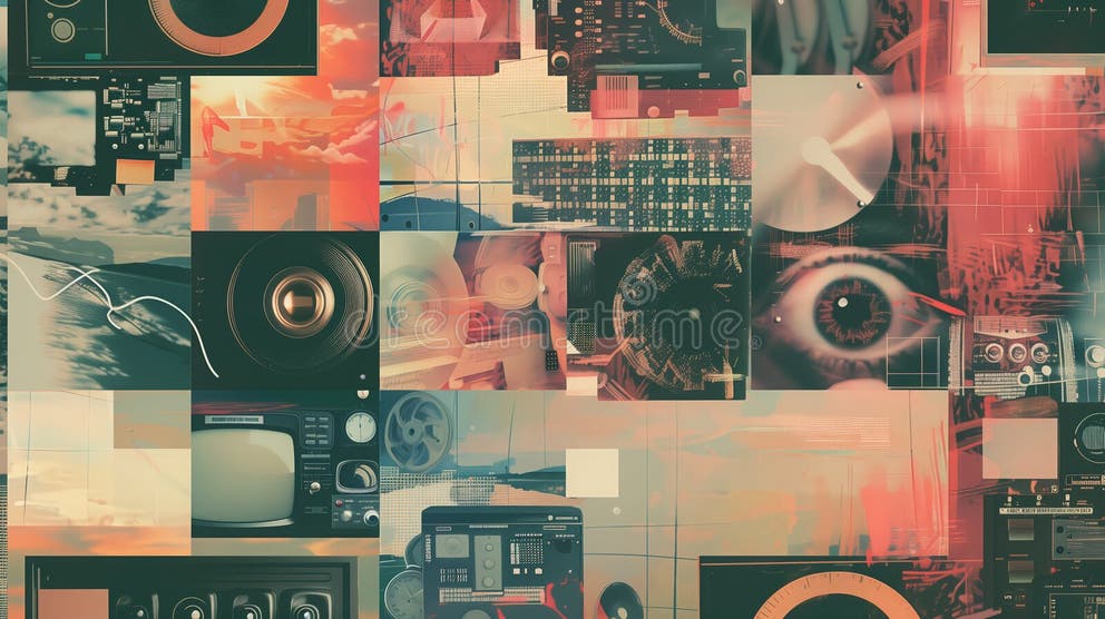 Collage of Assorted Objects and Technology Stock Illustration ...