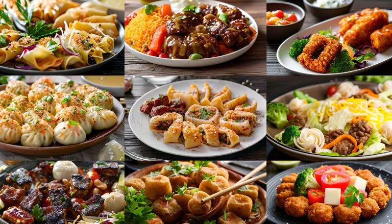 Collage. Assortment of Dishes from Different Countries of the World ...