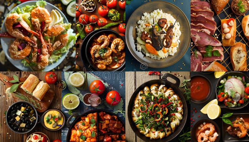 Collage. Assortment of Dishes from Different Countries of the World ...