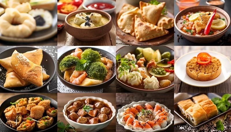 Collage. Assortment of Dishes from Different Countries of the World ...