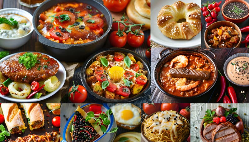 Collage. Assortment of Dishes from Different Countries of the World ...