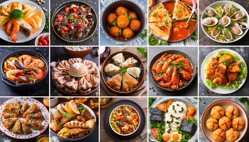 Collage. Assortment of Dishes from Different Countries of the World Stock Photo - Image of dish ...