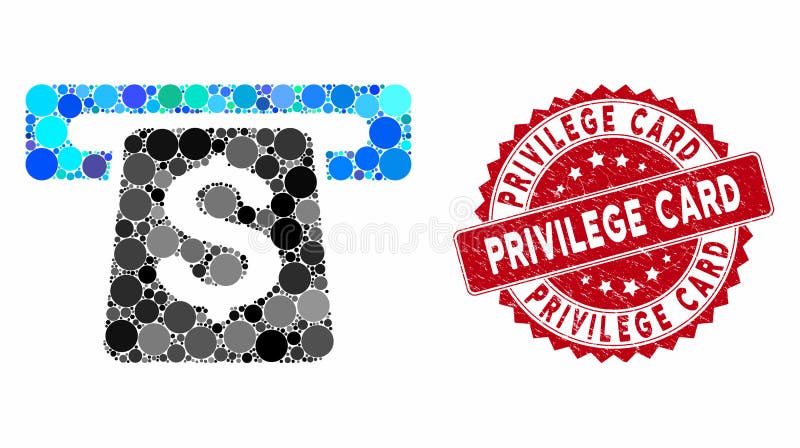 Collage ATM with Textured Privilege Card Stamp Stock Illustration ...