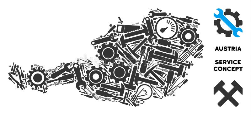 Collage Austria Map of Service Tools Stock Vector - Illustration of ...