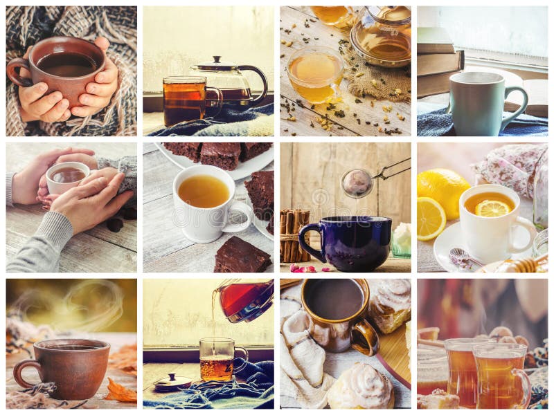 Collage Autumn. Tea Hot Drink. Selective Focus. Stock Photo - Image of ...
