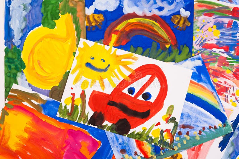 Collage av barnteckningar stock illustrationer. Illustration av ...