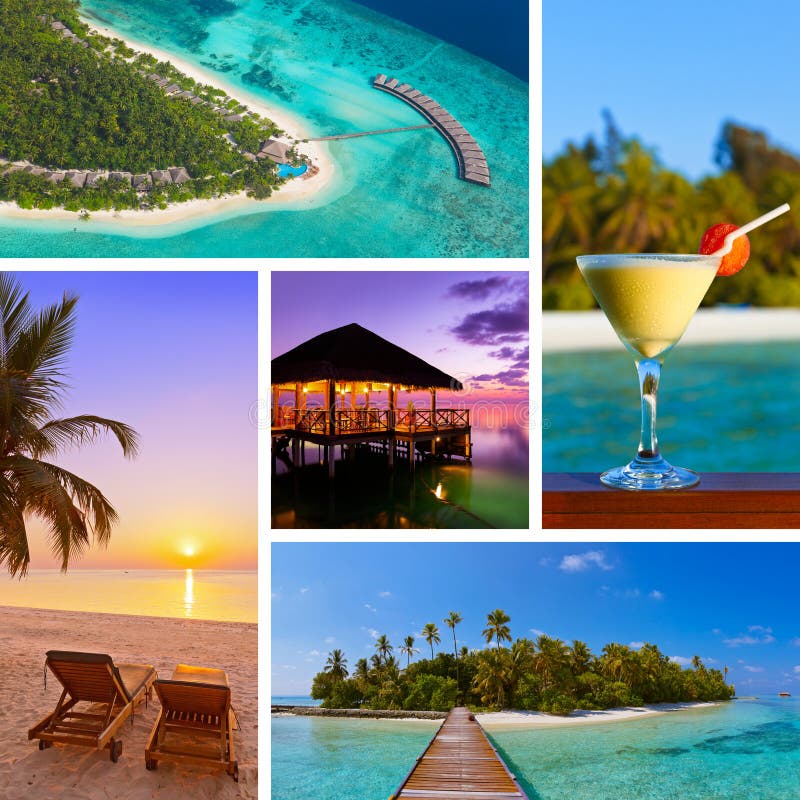 Collage Av Maldiverna Strandbilder (mina Foto) Arkivfoto - Bild av ...