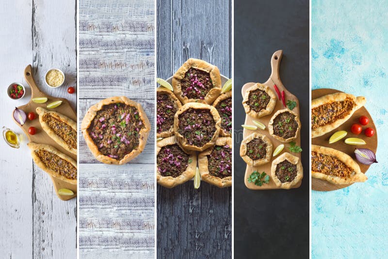 Collage Avec La Pizza Arabe Lahmacun Vue Sup?rieure Image stock - Image ...