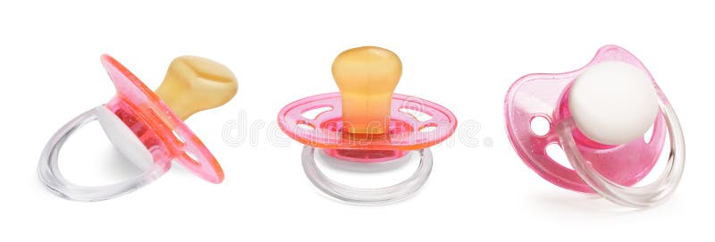 Collage of Baby Pacifier on White Background, Views from Different ...